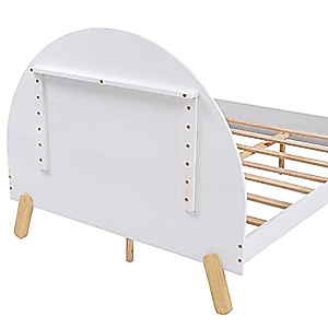 Kids Full Bed Frame with Curved Headboard, Children Full Platform Bed Frame with Shelf Behind Headboard, Cute Wooden Single Bed for Kids, Girls Boys, No Box Spring Needed (Full, White)
