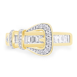 Jewel Zone US White Cubic Zirconia Belt Buckle Fashion Ring in 14k Yellow Gold Over Sterling Silver