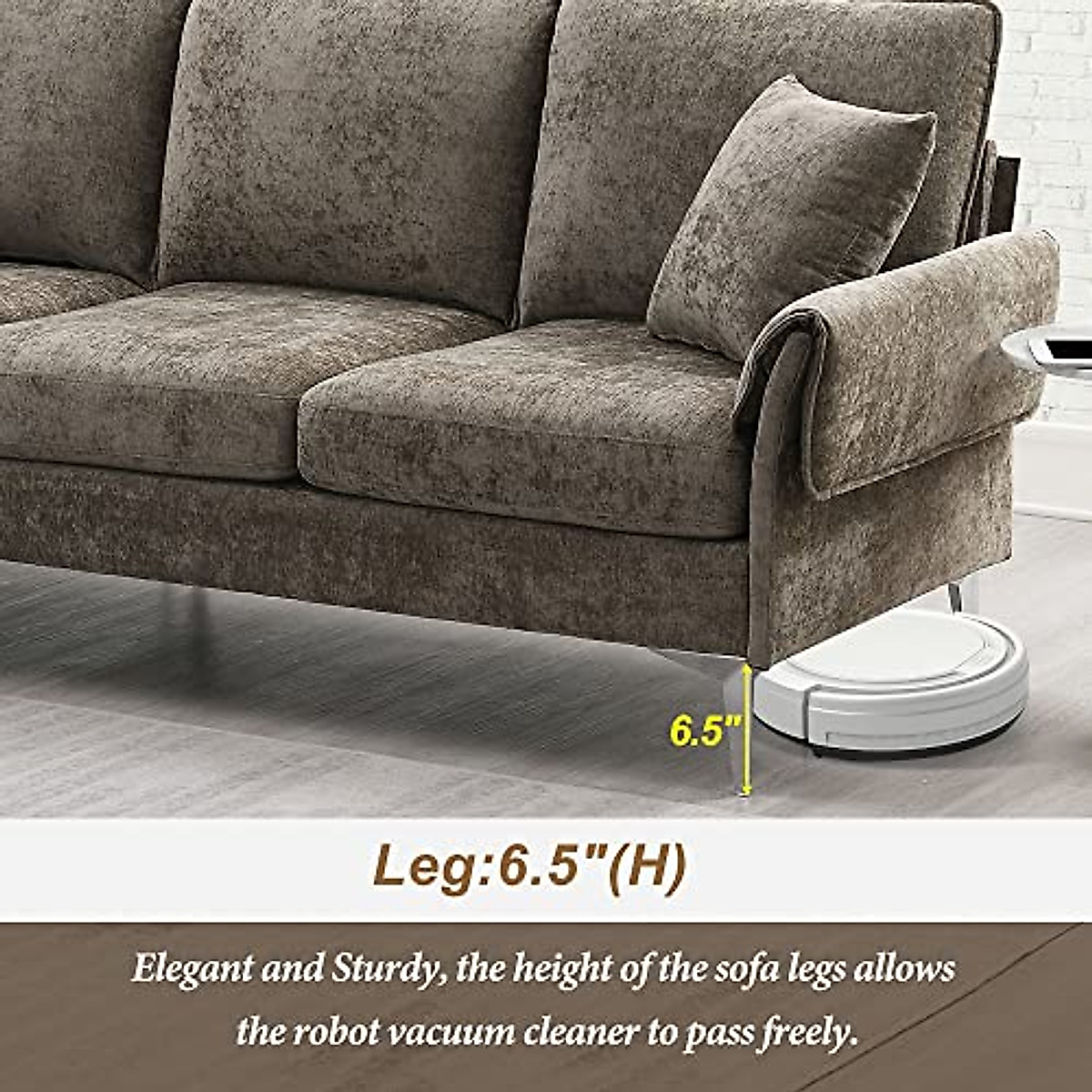 ERYE 84" L-Shaped Upholstered Corner Sofa Convertible Sectional Sofa & Couch,Modern Chenille Upholstery Couch with Reversible Chaise and 2 Pillows for Home Apartment Office Living Room
