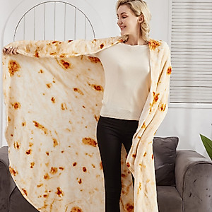 Denkee Tortilla Blanket 71 inches, Tortilla Throw Blanket for Adult and Kids, Taco Blanket Double Sided, Realistic Food Blanket, Funny Gifts for Kids Teenagers