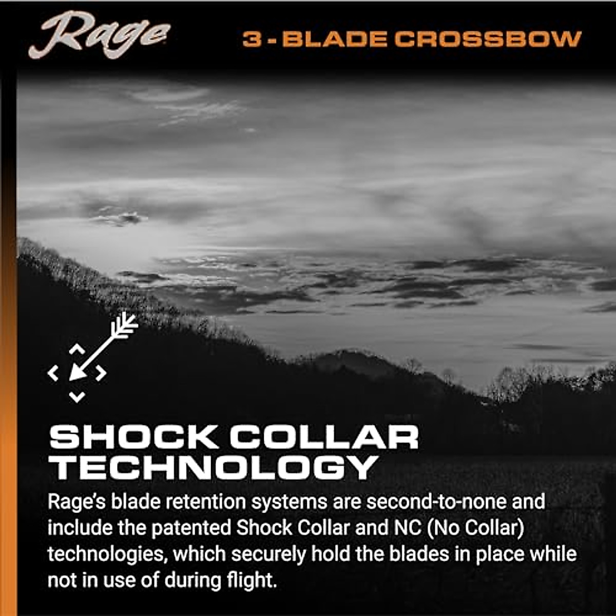 Rage 3 Blade Chisel Tip X Crossbow Broadhead 1.6" Cut, Orange (60200)