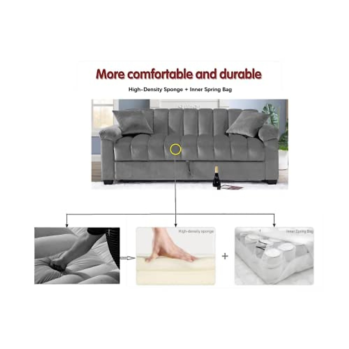 Legend Vansen Velvet Storage Convertible Sofa Bed Sleeper Couch Sofabed, Violet