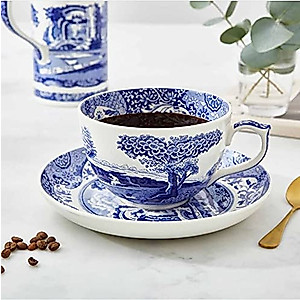 Blue Italian Teacups and Saucers | 7 Oz Cups for Coffee, Tea, and Hot Cocoa | Fine Earthenware | Microwave and Dishwasher Safe | Made in England