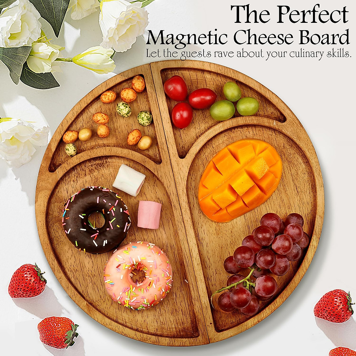 Jiulory Premium Solid Wood Charcuterie Board Gift Set - Extra Large Magnetic Cheese Board Wooden Tray Serving Platter Housewarming, Christmas, and Valentine's Gifts