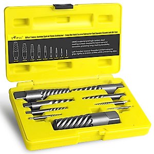 Topec 9 Piece Jumbo Spiral Flute Extractor -Easy Out Bolt Screw Extractor Set Square Shank Reverse Bit Set for Removing Broken Screws, Bolts, and Studs with Reverse Drill Bit Extractor Set