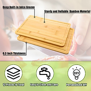 Patelai 12 Pack Bulk Plain Cutting Board Set Kitchen Chopping Boards Rectangular Blank Cutting Board Wood Crafts Serving Board for DIY Engraving Gifts (12 x 8 Inch,Bamboo)