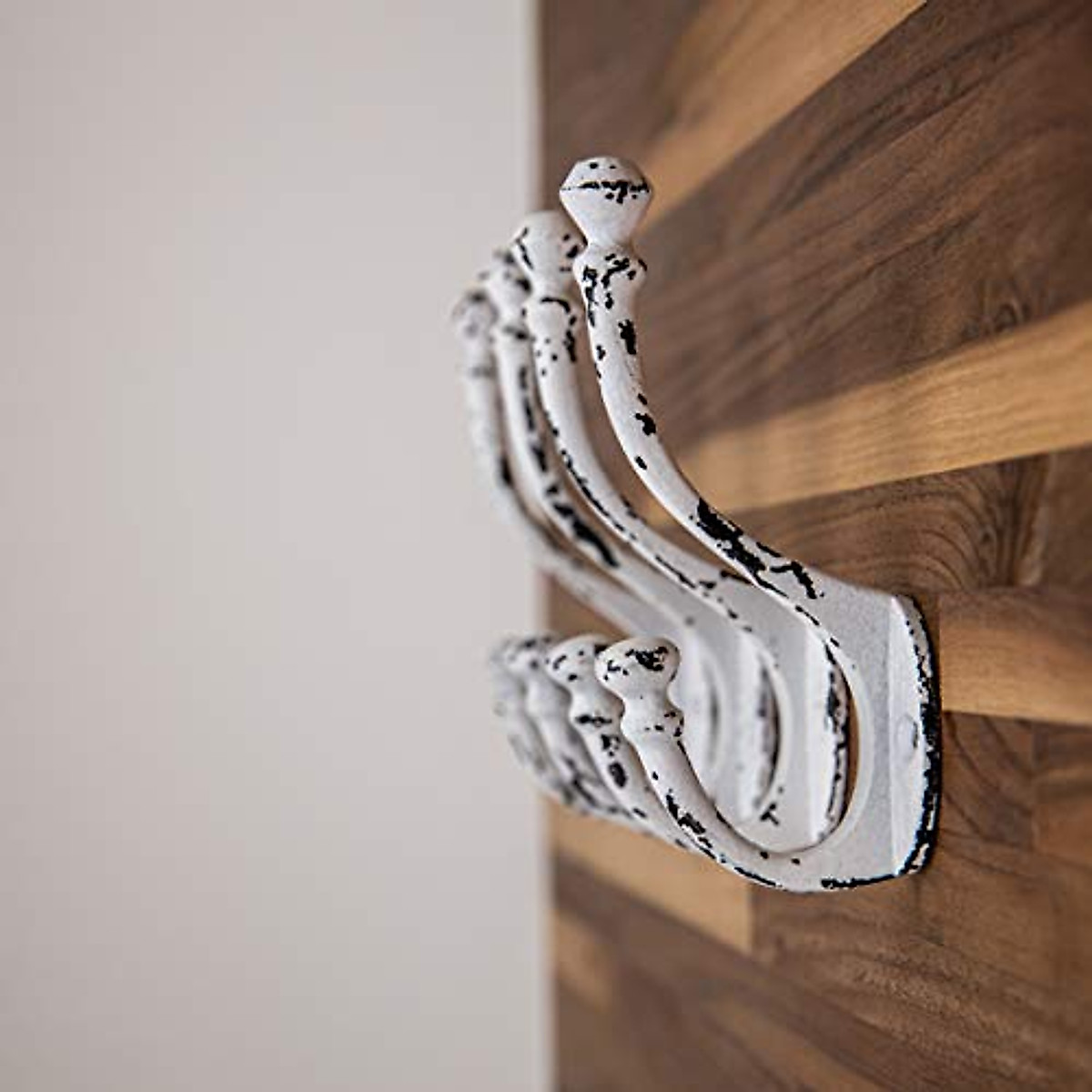 Vintage Cast Iron Wall Hooks (Antique White Finish, Set of 4) - Rustic, Farmhouse, Shabby Chic, French Country Coat Hooks | Great for Coats, Bags, Towels, Hats | Heritage Select