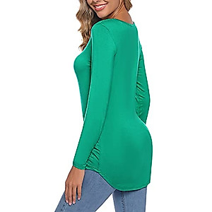 iClosam Women Christmas Letter Print Long Sleeve Tunic Shirts Criss Cross V-Neck Curved Hem Blouses Xmas Tops Sweatshirt Green L