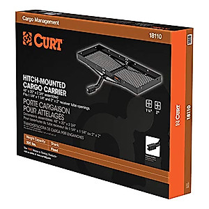 CURT 18110 48 x 20-Inch Tray Hitch Cargo Carrier, 300 lbs Capacity, 1-1/4, 2-In Adapter Shank, CARBIDE BLACK POWDER COAT