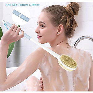 Arswin Shower Brush with Soft and Stiff Bristles,Back Scrubber 20.5" Extra Long Anti-Slip Handle Dual-Sided Bath Brush Body Exfoliator for Wet or Dry Brushing