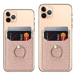 BIAJIYA Phone Card Holder RFID Wallet Credit Adhesive Cell Case Stick-on Card Holder for Back of Phone for Most of Smartphones Rosegold+Gold