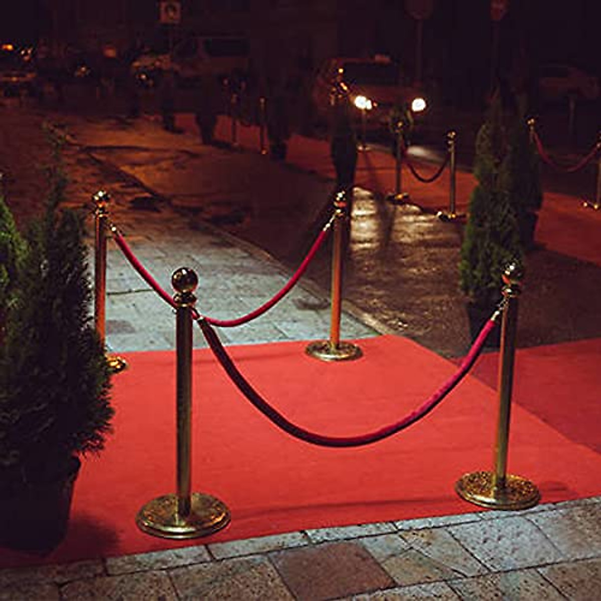 CZWESTC 2 pcs Red Velvet Stanchion Rope,Crowd Control Rope Barrier with Polished Gold Hooks for Oscar Party Decorations,VIP Sign,Red Carpet Events, Car Shows, and Upscale Affairs.