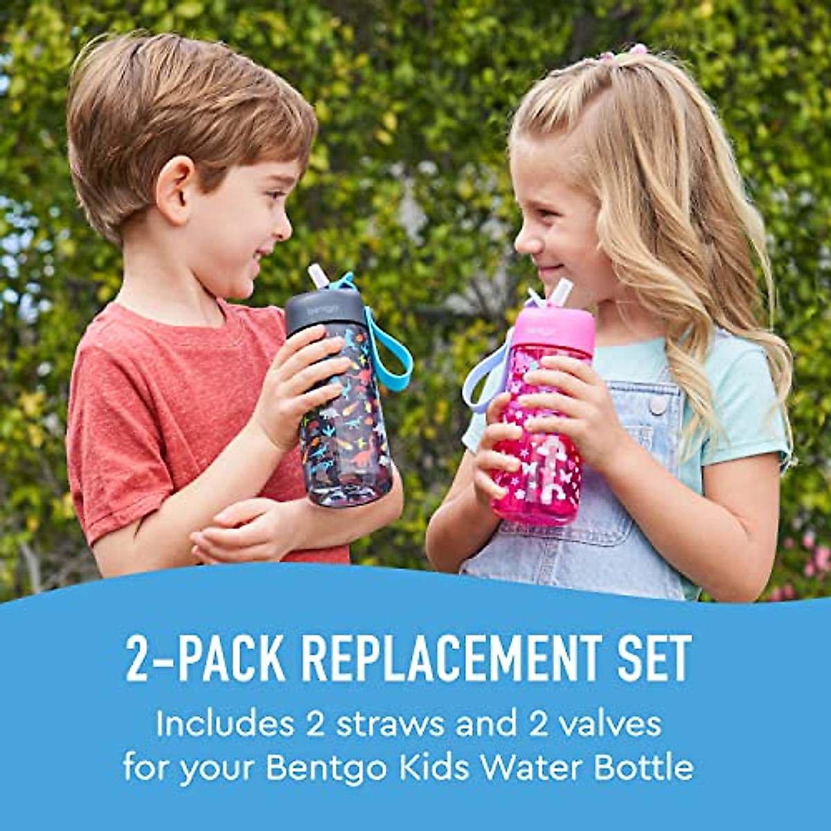 Bentgo® Kids Water Bottle Replacement Straws - 2-Pack of Reusable, Leak-Proof, & BPA-Free, Safe-Sip Straws & Valves for Bentgo Water Bottles (BGKDCP)