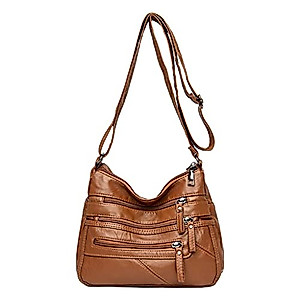 harayaa Retro Crossbody Bag for Women Shoulder Bag Soft PU Leather Handbags Purses multiple pocket Tote Bag, Brown