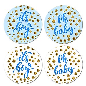 40 Blue Oh Baby It’s a Boy Stickers, 2 Inch Big Round Glossy Labels, Baby Shower, Great for Party Favors, Tags, Games and Supplies. Made in USA