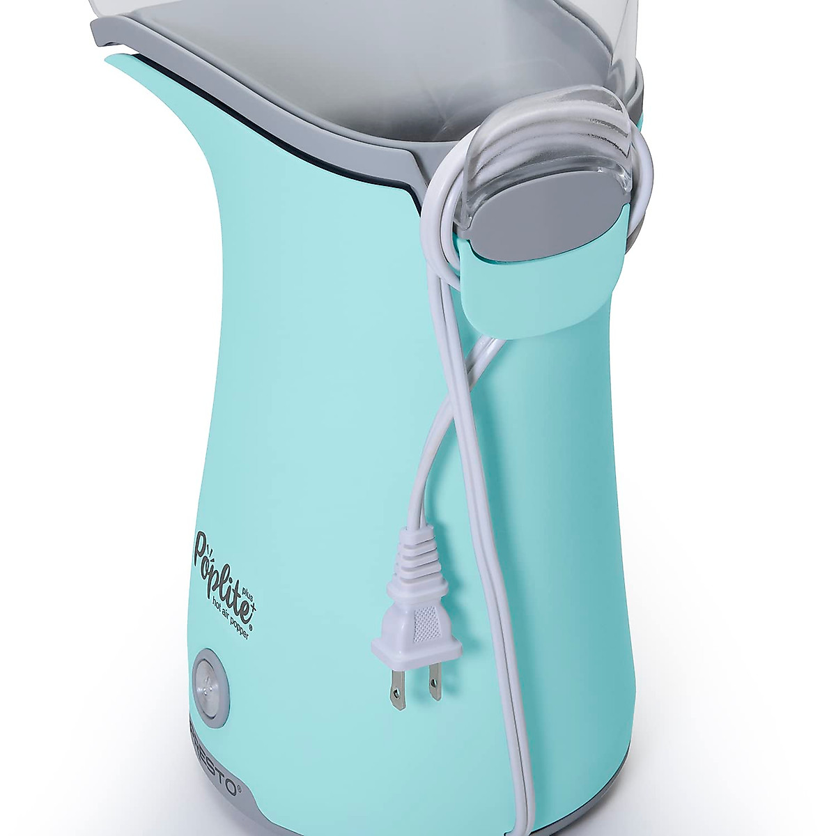 Presto 04867 Poplite Plus Hot Air Popcorn Popper - Built-In Measuring Cup + Melts Butter, Easy to Clean, Built-In Cord Wrap, 18 Cups, Aqua