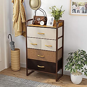 CubiCubi Tall Dresser Storage Chest, Vanity Furniture Cabinet Tower Unit for Bedroom, Office, and Closet, 5 Removable Drawers with Wood Top, Chocolate