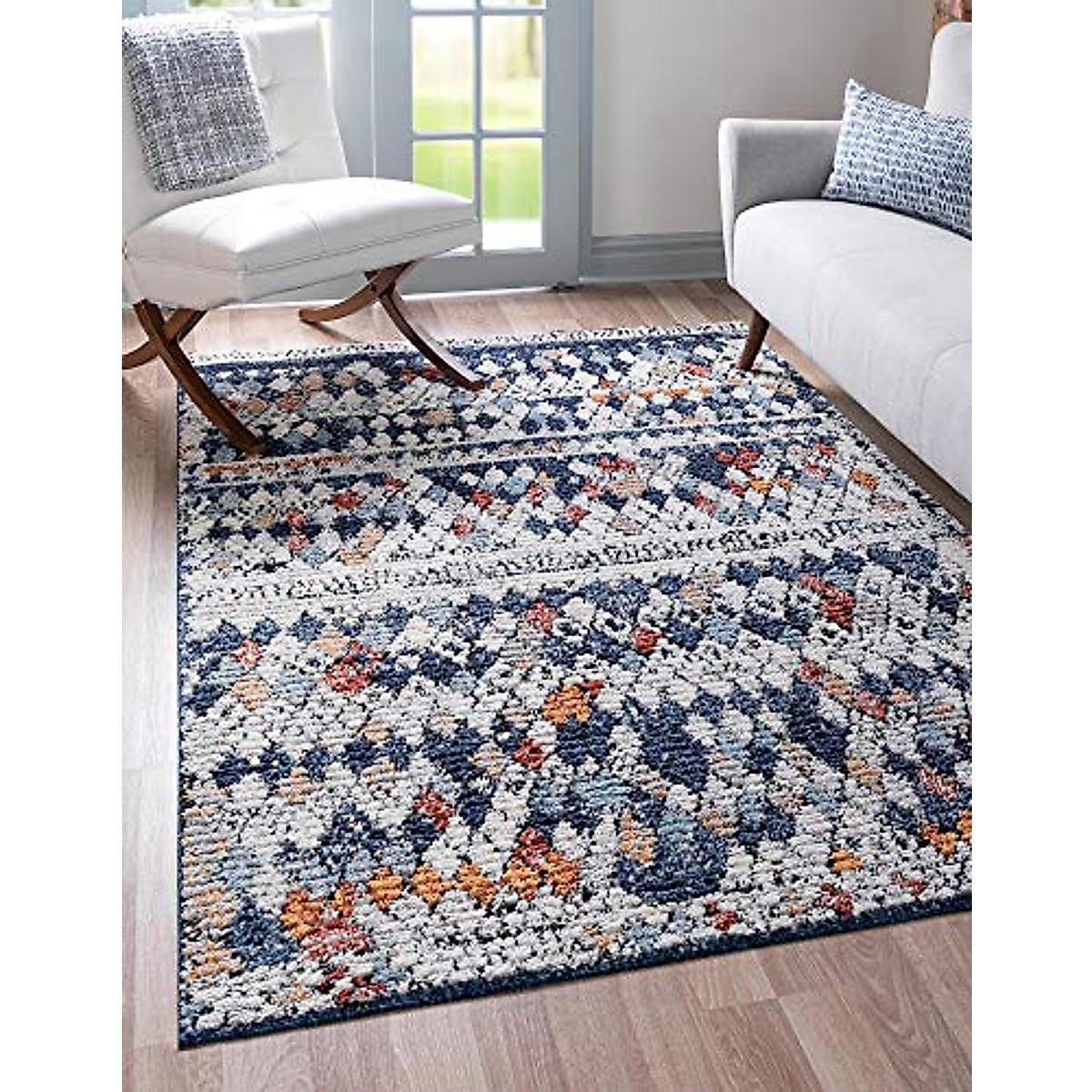 Rugs.com Morocco Collection Rug – 8' x 10' Navy Blue High-Pile Rug Perfect for Living Rooms, Large Dining Rooms, Open Floorplans