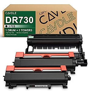 CAVDLE Compatible Drum and Toner Cartridge Replacement for Brother DR730 TN760 TN730 Work with HL-L2325DW L2350DW HL-L2395DW HL-L2370DW MFC-L2690DW L2717DW L2750DW (2 Toner Cartridges + 1Drum Unit)