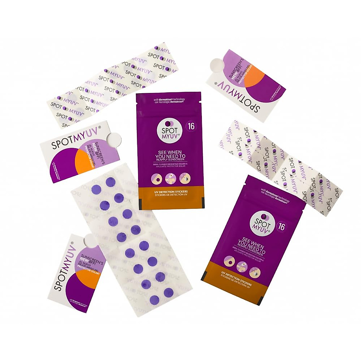SPOTMYUV UV Detection Stickers for Sunscreen with Patented DERMATRUE SPF Sensing Technology | KNOW WHEN TO REAPPLY SUNSCREEN TO HELP PREVENT SUNBURN - 16 Count