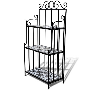 xiannv Plant Stand Display Black White Mosaic Table, Patio Table Decor, Mosaic Table Outdoor, Mosaic Plant Stand Pattern