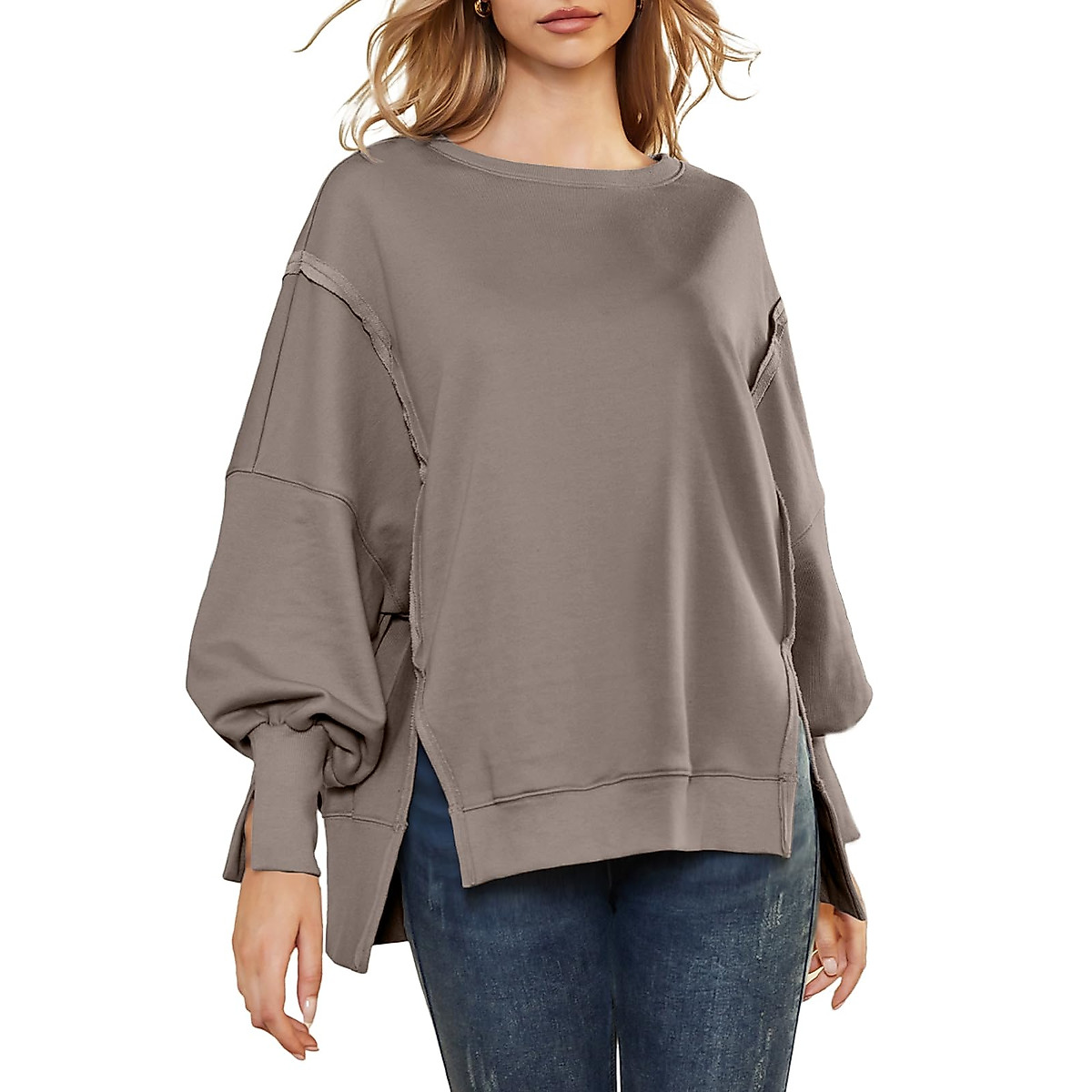 AUTOMET Womens Fall Fashion Clothes 2023 Outfits Oversized Sweatshirts Long Sleeve Shirts Casual Crewneck Pullover Trendy Maternity Sweaters, Coffeegrey