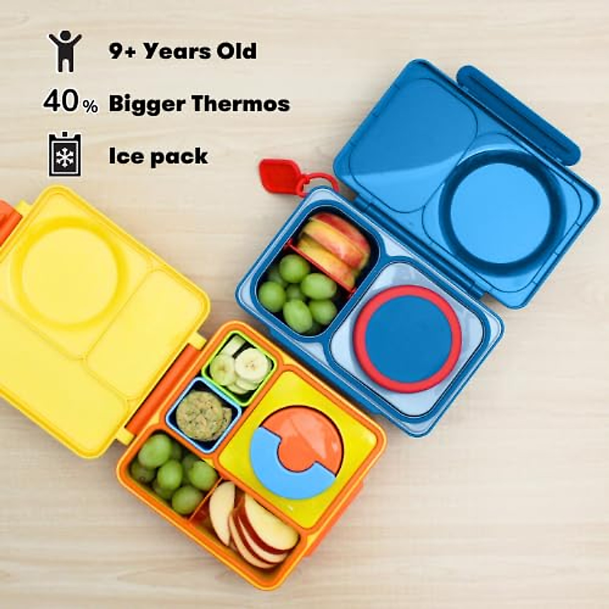 Omie OmieBox UP bento box for kids | Insulated lunch box | Leak proof thermos food jar | Cooler ice pack | 2 Compartments (Cosmic Blue), 12 Ounces