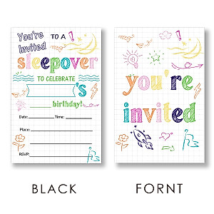 EUDOSI Sleepover Birthday Party Invitations Supplies Fill-In Set of 20 with Envelopes Slumber Theme Pajama Birthday Bash Invites Cards(Double Sided)