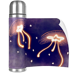 Stainless Steel Leather Vacuum Insulated Mug Jellyfish Thermos Water Bottle for Hot and Cold Drinks Kids Adults 16 Oz