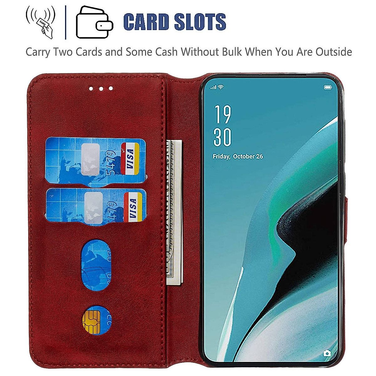 Case for Oppo Reno2 Z Wallet Case,with Card Holder Kickstand Magnetic Closure PU Leather Flip Case Cover for Oppo Reno2 Z 6.53" -Red
