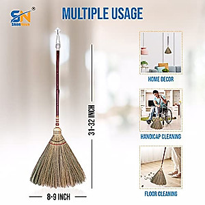 1 Unit of 31 inch Tall of Asian Flower Broom, Thai Natural Bamboo Broom, Handmade Broom, Witch Broom, Bamboo Stick Handle, for RV's Tent Camping