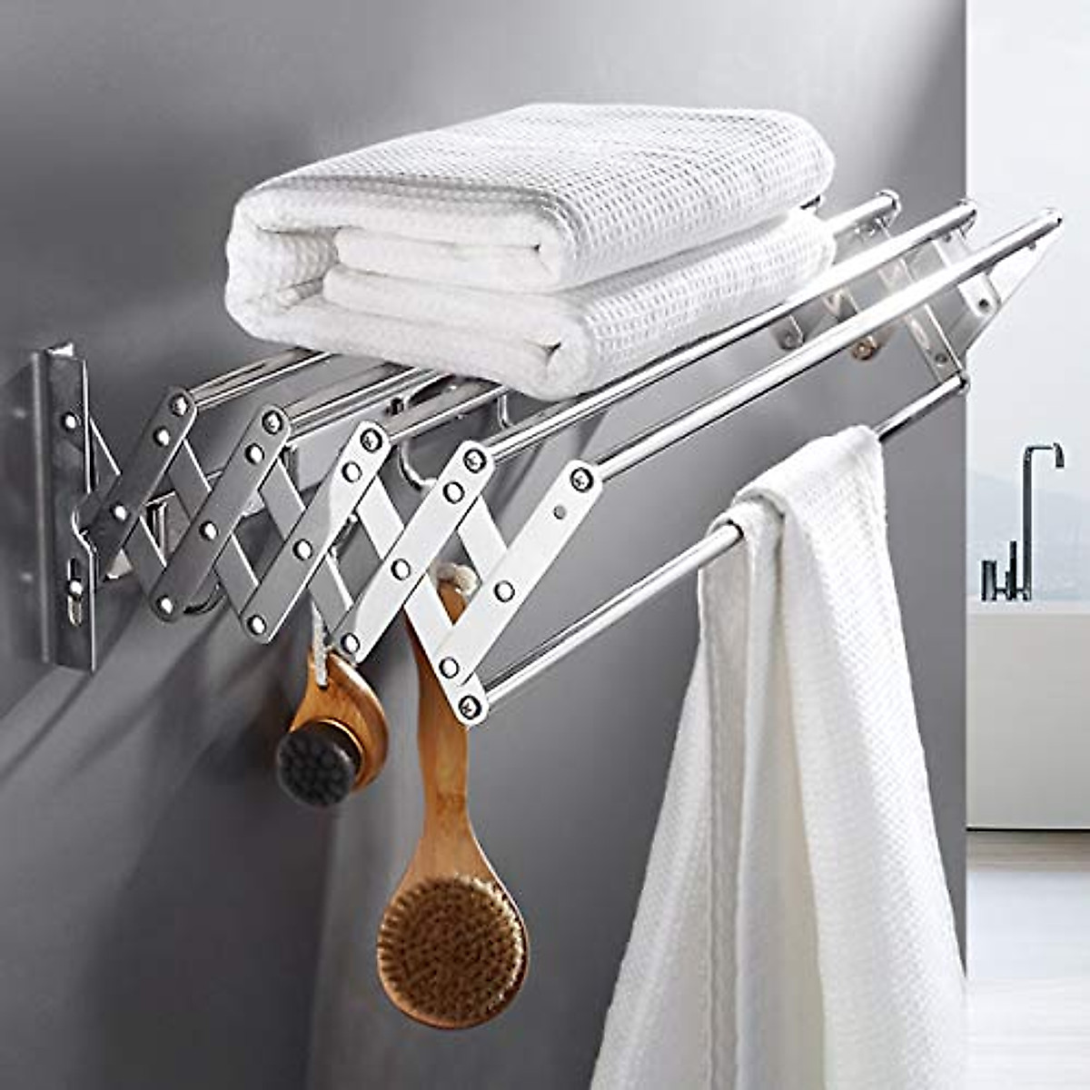 ZCXBHD Drying Rack for Bathroom Clothes Airer 304 Stainless Steel Wall-Mounted Collapsible Polished Perforated Installation 50-80cm (Size : 60cm)