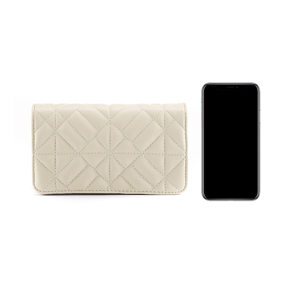 CHIC DIARY Crossbody Bag for Women PU Leather Clutch Handbag Small Quilted Purse with Chain Shoulder Strap (Beige)