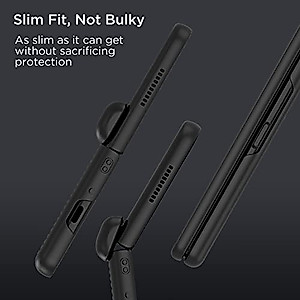 MAKAVO for Samsung Galaxy Z Fold 3 5G Case with Hinge Protection, Built-in Tempered Glass Screen Protector, Slim Fit 3D Non-Slip Texture 360 Degree Shockproof Phone Cover (Black)