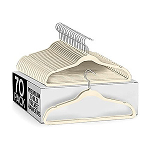 Sleek Pick Premium Children Hangers Velvet Ivory, 70 Pack,7.9 x 13.8” Non-Slip Felt Hangers, Heavy Duty Ultra Slim Kids PreTeen Hangers, Space-Saving Hangers 360 Hooks, Contoured Notched Shoulders