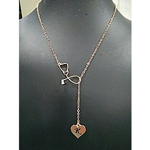 MANZHEN Rose Gold Plated Medicine Stethoscope Heart Initial Alphabet Letter Necklace for Doctor Nurse (I)
