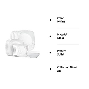 Corelle Cherish 16pc, Service for 4, Dinnerware Set, 8 plates 8 bowls, Chip & Break Resistant, Dinner Plates and Dinner Bowls, Corelleware Plates, White