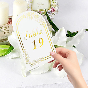 Wedding Table Numbers 1-20, 20 White Gold Table Number Cards with 20 Gold Table Number Holders, 1 Set of 20 Table Numbers for Wedding Reception(Card and Holder)