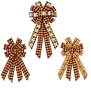 Pumpkin Orange and Black Gingham Buffalo Plaid Ribbon，Thanksgiving Fall Wired Edge Ribbon Halloween Christmas Wrapping Ribbon Wired Craft for Holiday Wrapping, Bow Crafts Decoration