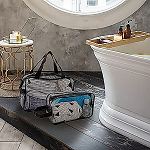 Hedume Set of 4 Mesh Shower Caddy Basket, Hanging Portable Tote Bag Toiletry for College, Bathroom Accessories, Dorm Room Essentials (2 Pack Large and 2 Pack Medium)