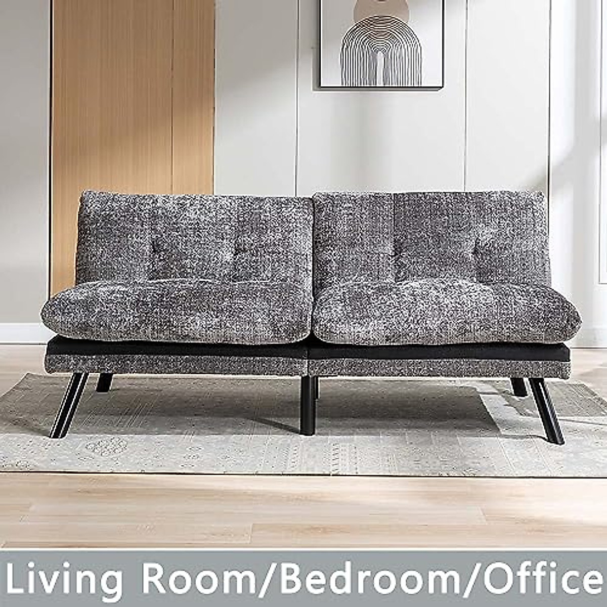 72" Sofa Bed Couch,Convertible Futon Sofa Bed,Modern Sleeper Sofa Couch with Metal Legs,Folding Loveseat Sofa with Adjustable Backrest for Living Room,Bedroom,Office,Small Space (Grey)