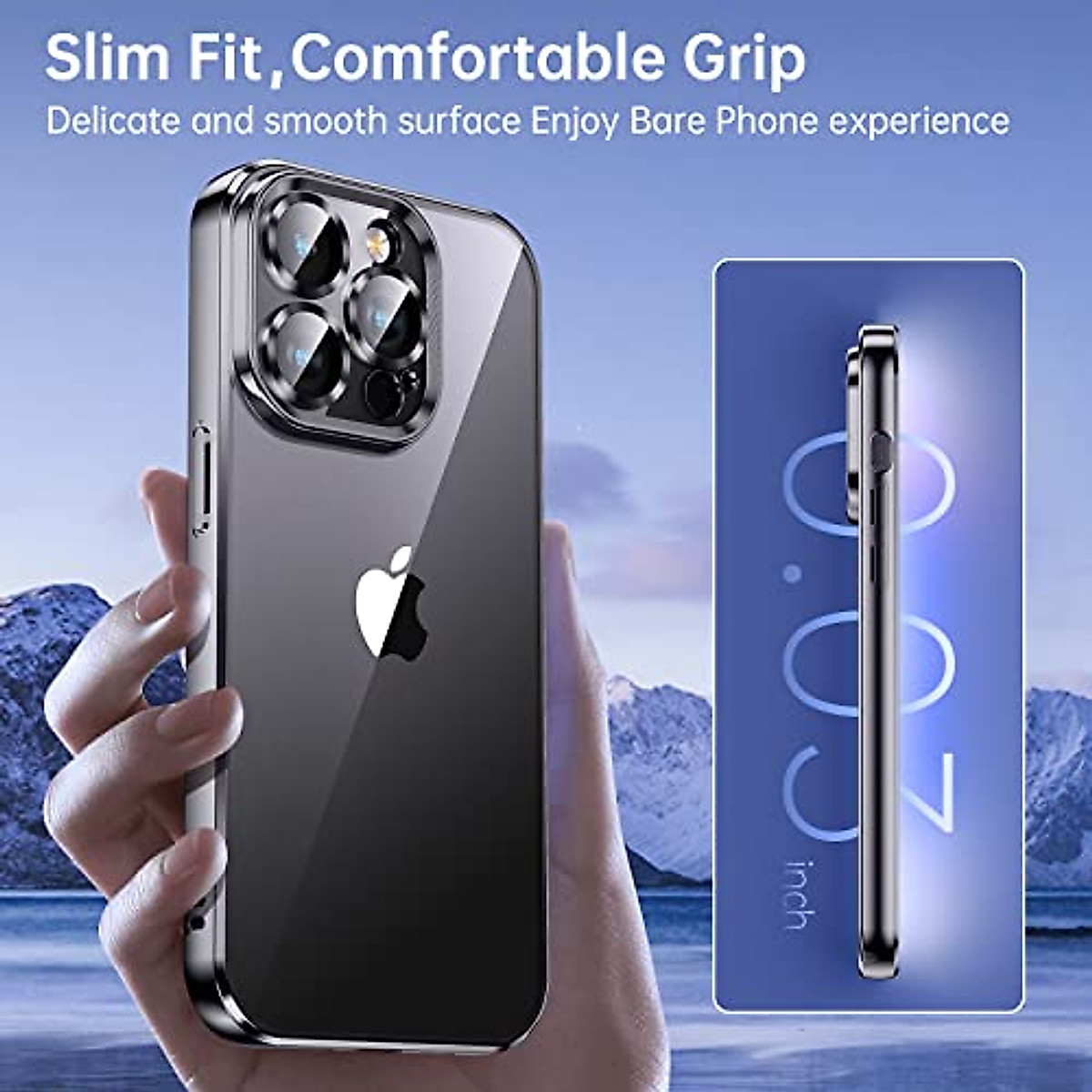 for iPhone 14 Pro Max Case 𝟮𝟬𝟮𝟯 𝗡𝗘𝗪 with Full Camera Protection, [Far Beyond Official Color] [Military Grade Drop Tested] Metallic Glossy Clear Case Designed for Women Men 6.7”, Phantom Black