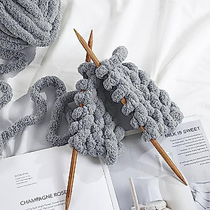 HOMBYS Light Grey Chunky Chenille Yarn for Crocheting, Bulky Thick Fluffy Yarn for Knitting,Super Bulky Chunky Yarn for Hand Knitting Blanket, Soft Plush Yarn, 8 Jumbo Pack (27yds,8 oz Each Skein)