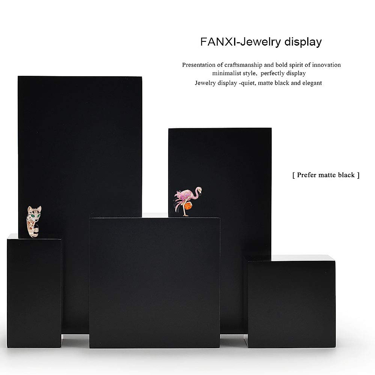 Oirlv Solid Wood Minimalism Style Jewelry Display Stand Showcase Jewelry Organizer Black Square Holder (SM05303)