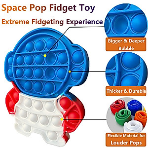 Formemory Pop it Fidget Toys, Pop its for Boys & Girls with Bigger & Deeper Bubble, Thicker & Louder Fidget Poppers Pack, Space Theme Autism Sensory Toys for Kids Adults (Rocket+Astronaut 2-Pack)