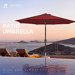 JEAREY 9FT Outdoor Patio Umbrella Outdoor Table Umbrella with Push Button Tilt and Crank, Market Umbrella 8 Sturdy Ribs UV Protection Waterproof for Garden, Deck, Backyard, Pool (Red)