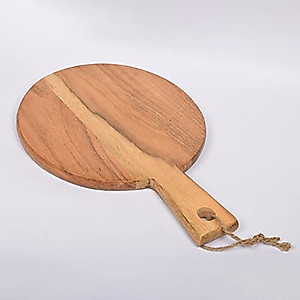 Samhita Round Acacia Wood Cutting Board with Handle for Chopping and Serving Charcuterie, Cheese, Pizza, Bread - Wall Décor ( 13" X 9" X 0.75")
