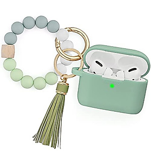 Case for Airpods Pro 1st Generation, Filoto Cute Apple Airpod Pro Cover for Women Girls, Silicone Wireless Charging Case with Bracelet Keychain Accessories (Cactus Green)