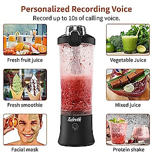 Portable Blender,Tulevik Personal Blender for Shakes and Smoothies with 6 Blades,20 Oz Mini Blender with Travel Lid and USB Rechargeable for Kitchen/Gym/Travel/Office, BPA-Free, Black