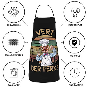Retro Vintage Vert Der Ferk Swedish Chef Apron For Women & Men With Pocket, Waterproof Adjustable Funny Kitchen Chef Apron For Cooking Baking